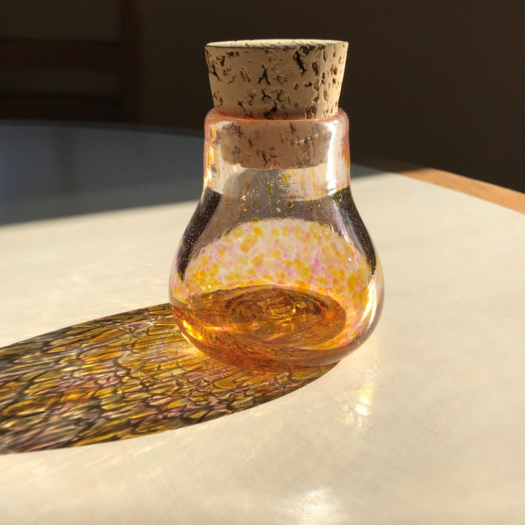 Hand Blown Art Glass Jar - Amber Ruby Inkwell Jar With Cork - Etsy