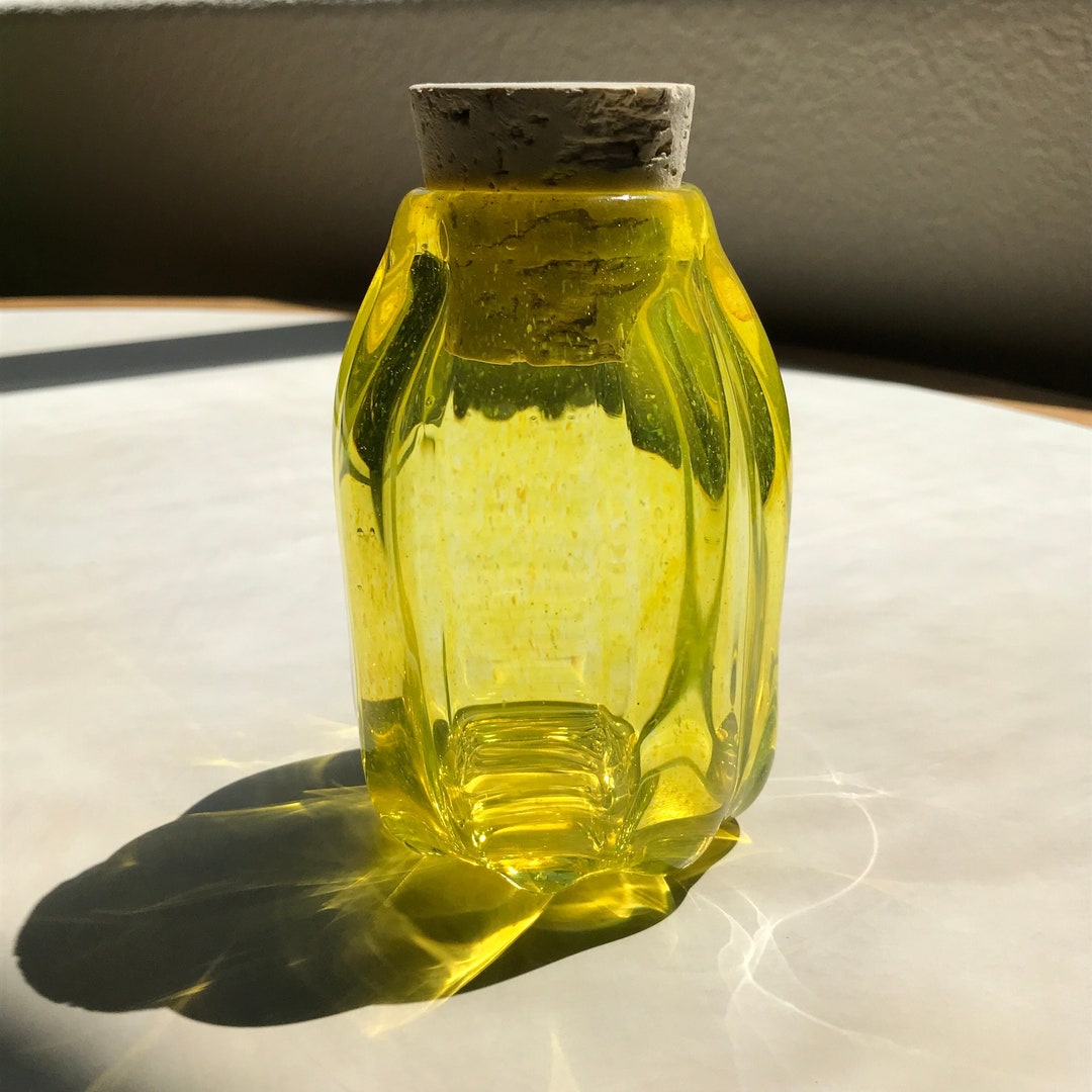 Hand Blown Art Glass Jar - Sunbeam Tallboy Optic Jar With Cork - Etsy