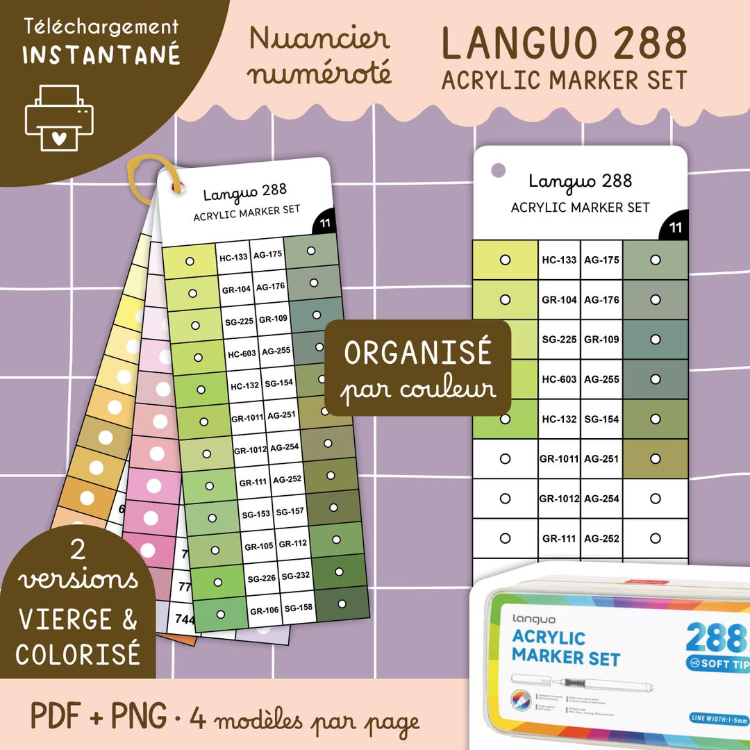 Languo 288 Blank Acrylic Marker Color Chart, Numbered for Printing ...