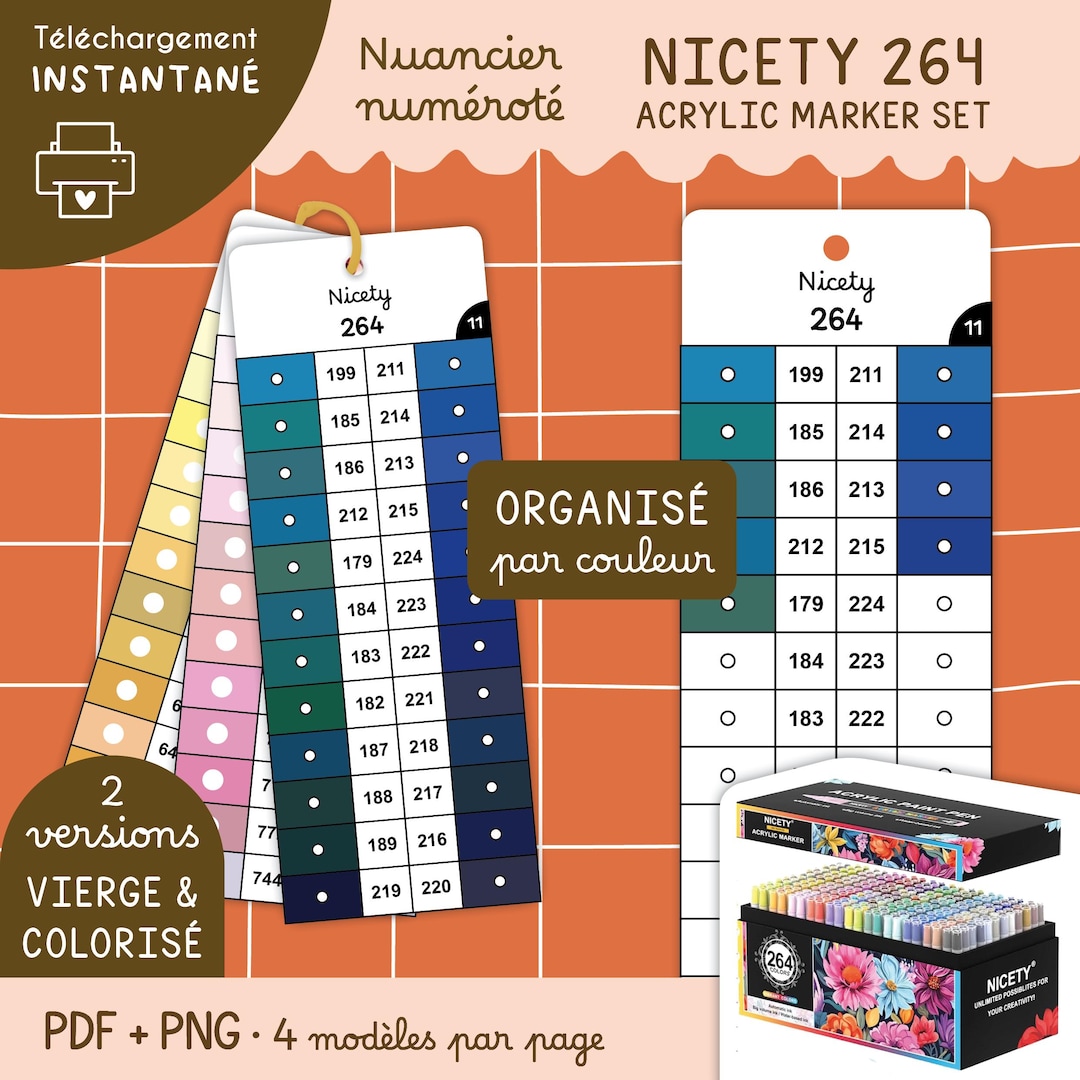 Nicety 264 Blank Acrylic Marker Color Chart, Numbered for Printing ...