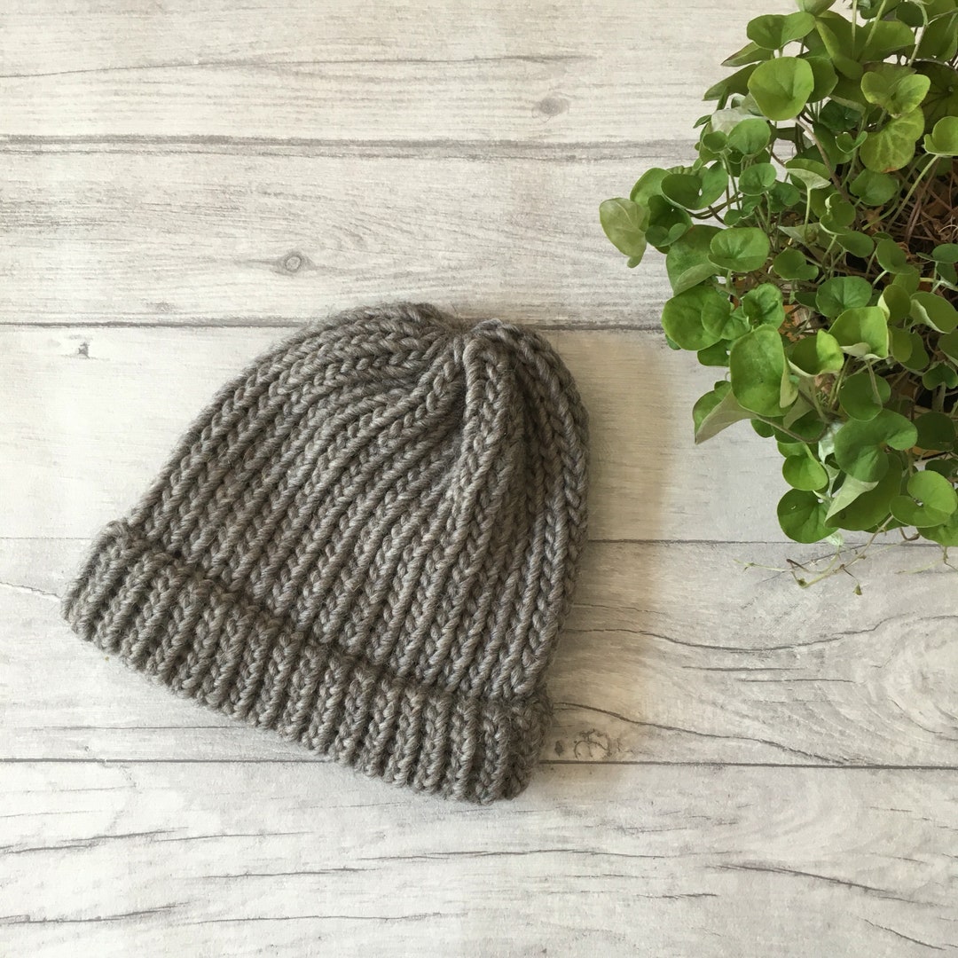 Grey Shetland Wool Knitted Beanie: Chunky Knit Hat - Gifts for Him ...