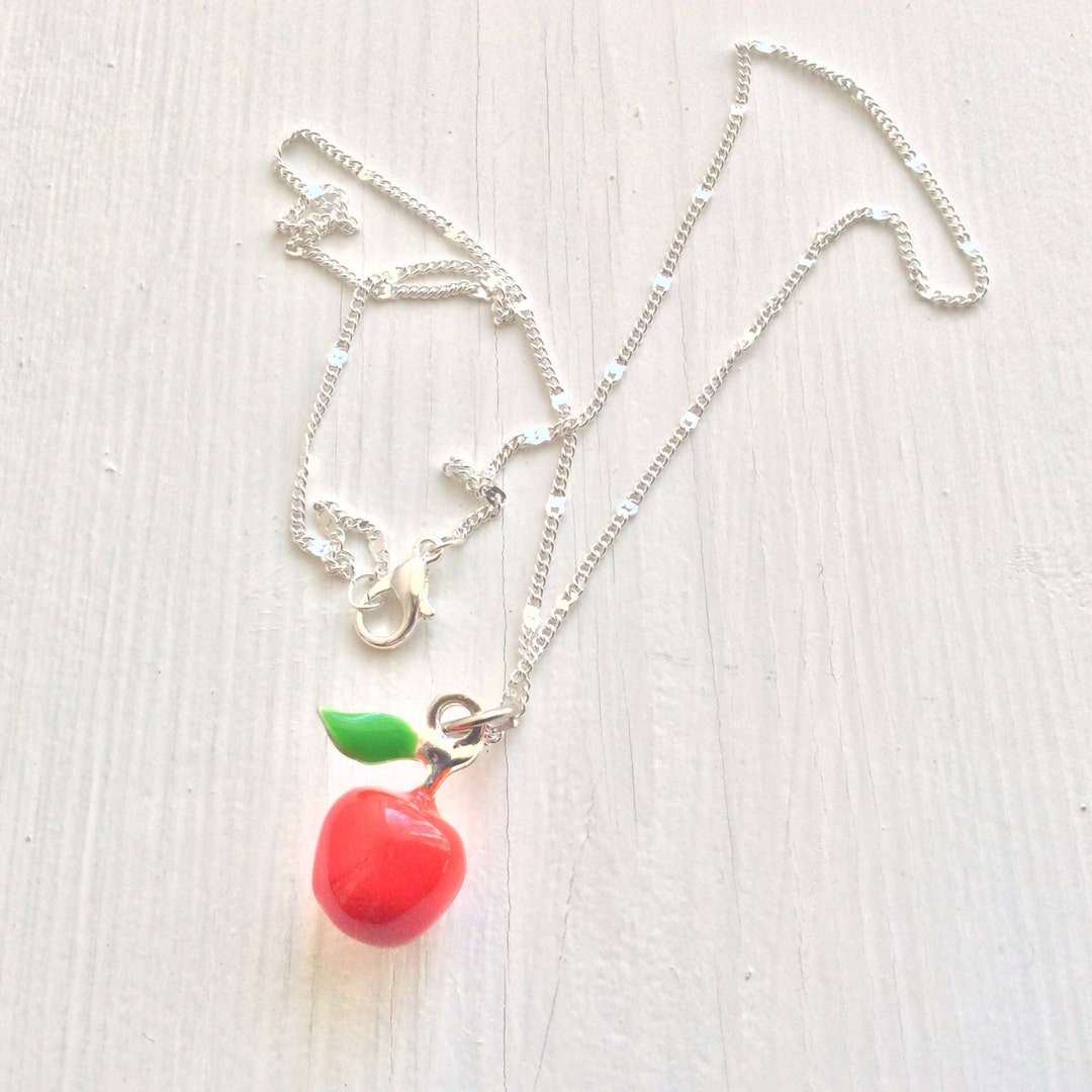 Red Apple Necklace: Silver Chain Teacher Appreciation Gift - Etsy