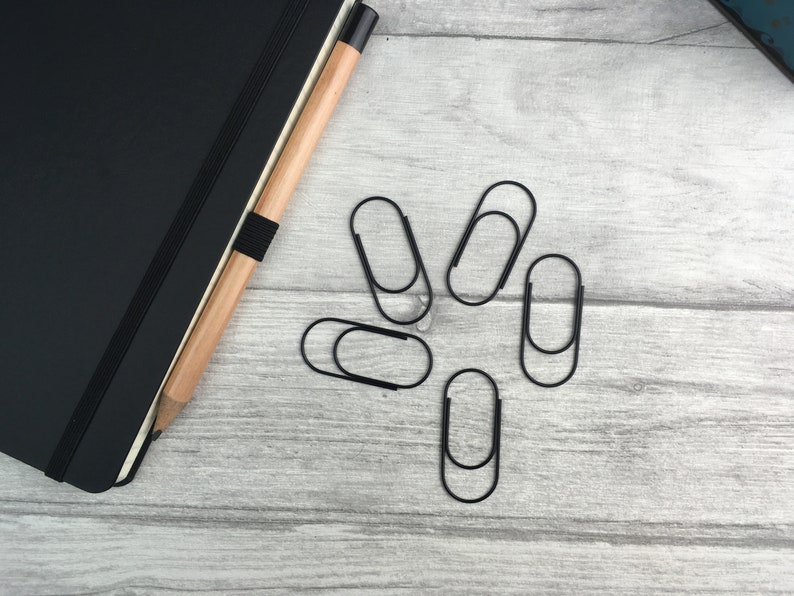 Set of Black Paperclips, Jumbo Paper Clips, Paperclip Bookmark, Planner ...