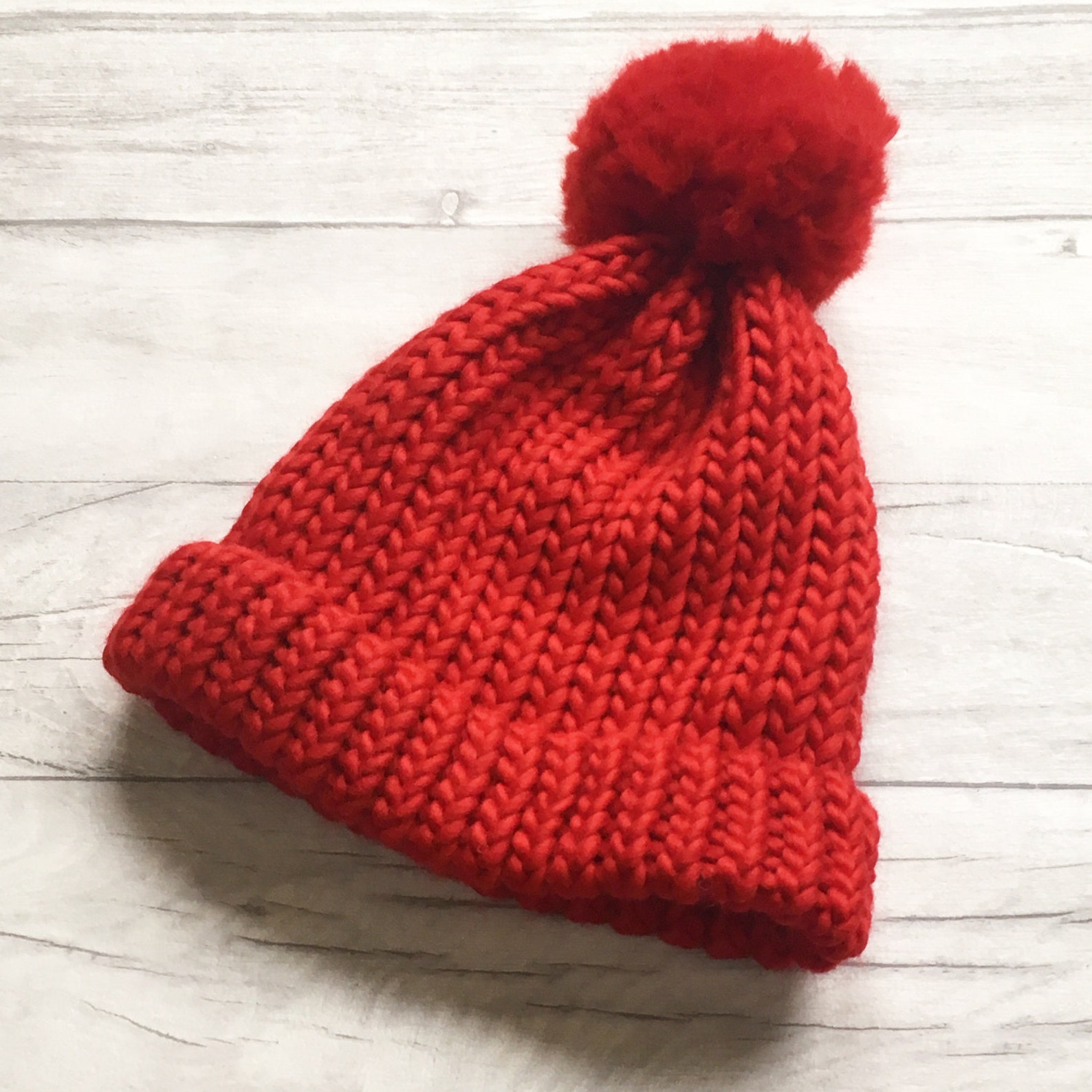 Red Knitted Hat Bobble Hat Chunky Knit Accessories Red Knit - Etsy UK