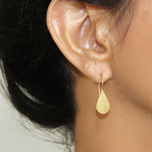 Tear Drop Gold Dangle Earrings Small Dangle Gold Drop Earrings - Etsy