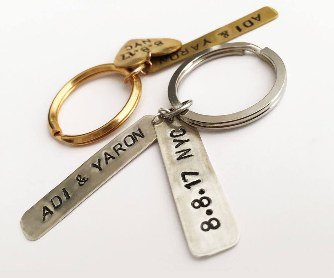 Custom Personalised Keychain Silver Brass Metal Keychain Handstamped ...