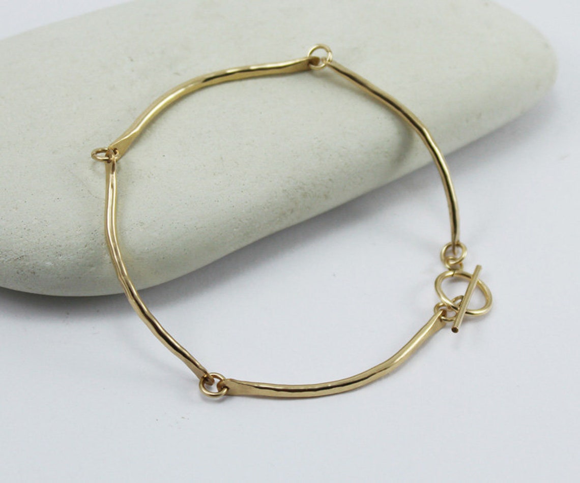 Curved Bar Bracelet Hammered Gold Bracelet Thin Gold Bracelet Gold ...