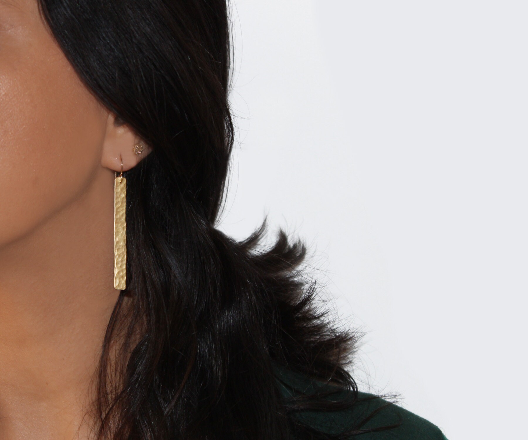Gold bar earrings hammered Rectangle earrings Long bar | Etsy