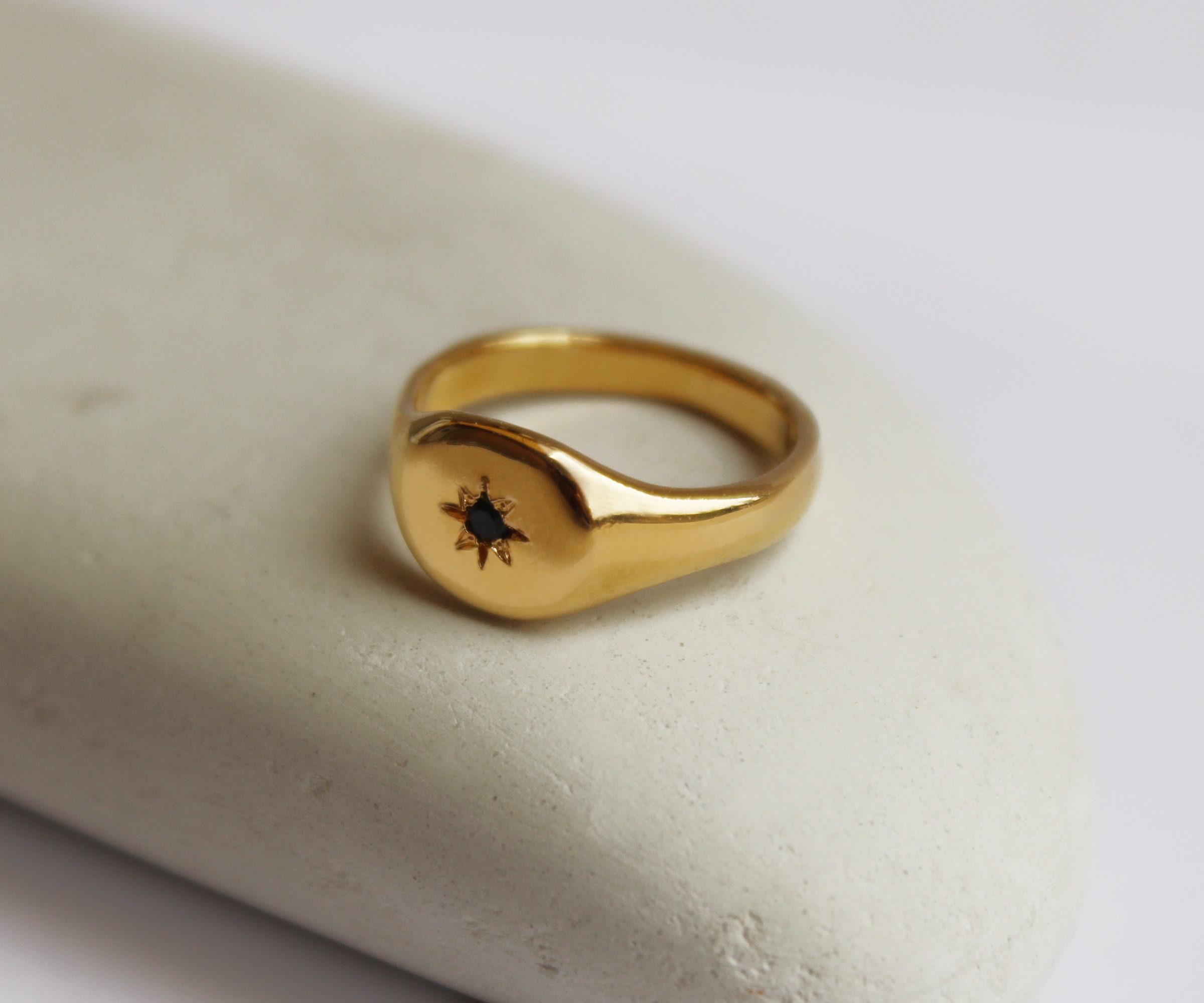 Women signet ring Dainty signet ring gold pinky ring Round | Etsy