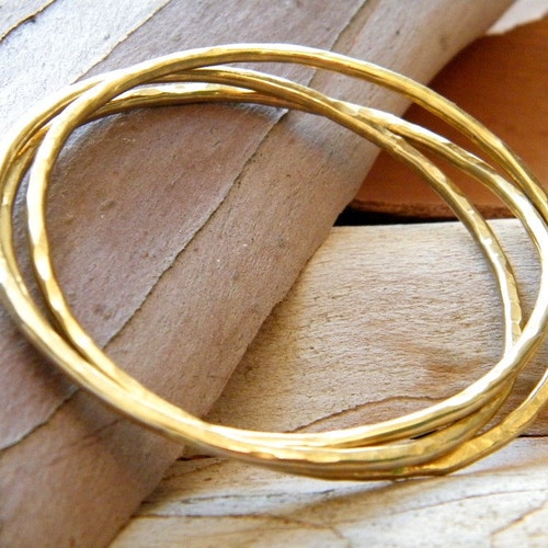 Trio Bangles Gold Handmade Bangle Rustic Bangle Stacking | Etsy