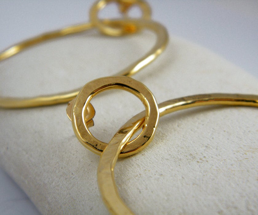 Gold Loop Earrings Hammered Gold Circle Earrings | Etsy