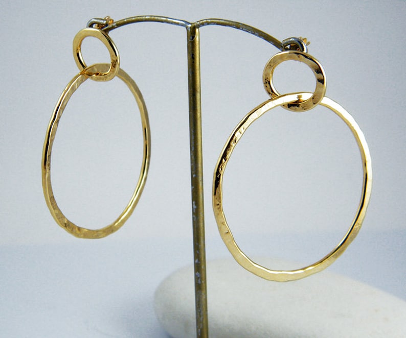 Gold Loop Earrings Hammered Gold Circle Earrings - Etsy