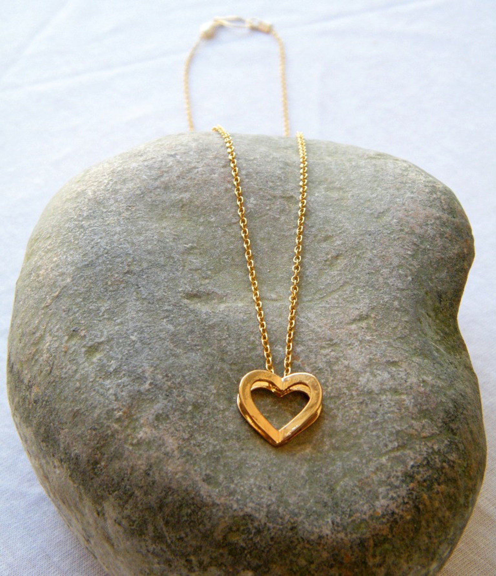 Gold Heart Pendant Small Gold Heart Necklace Two Heart | Etsy