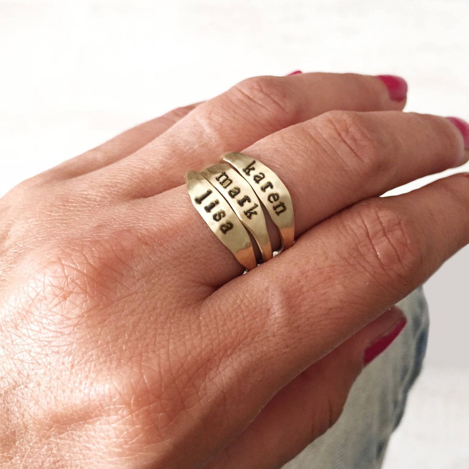 Personalized Name Rings Hammered Stack Rings Custom Name Jewelry ...