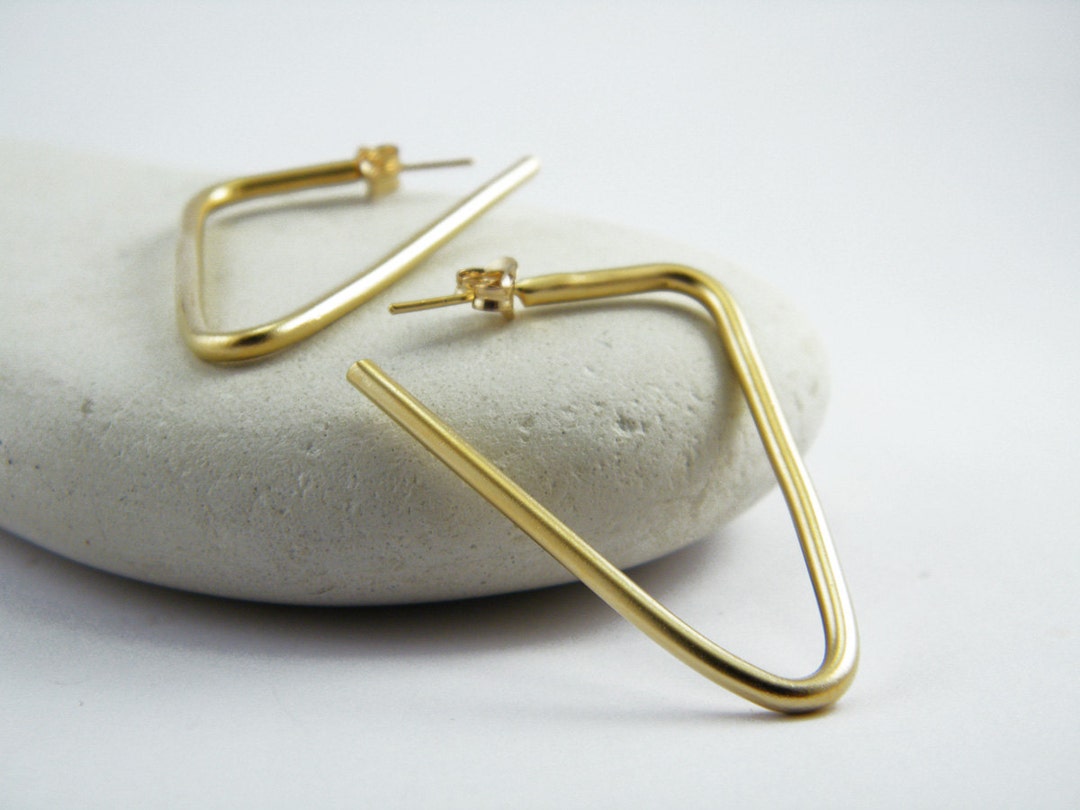 Triangle Gold Earrings Minimalistic Earrings Geometric Gold Earrings ...