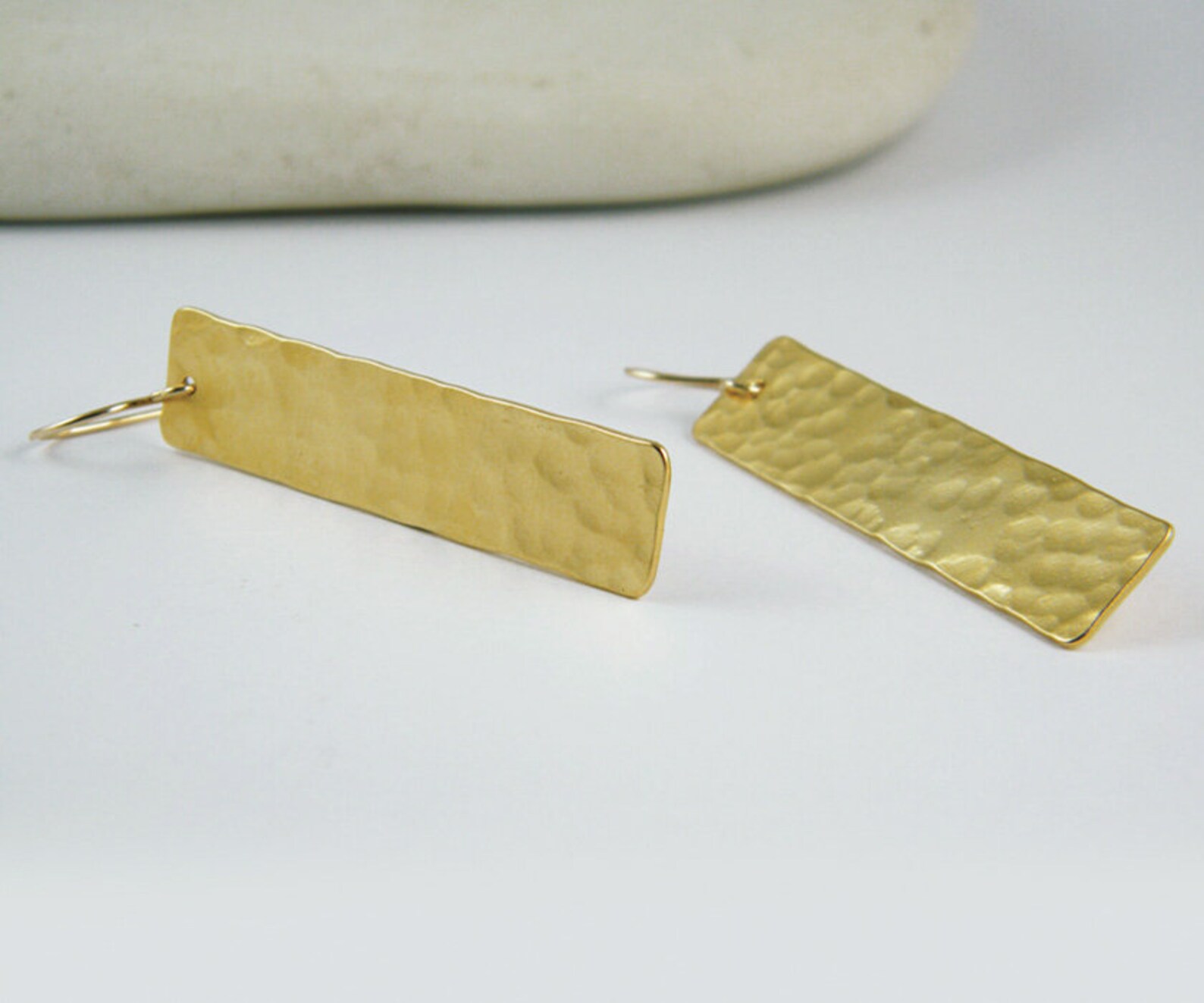 Hammered Rectangle Earrings Gold Bar Earrings Long Rectangular - Etsy
