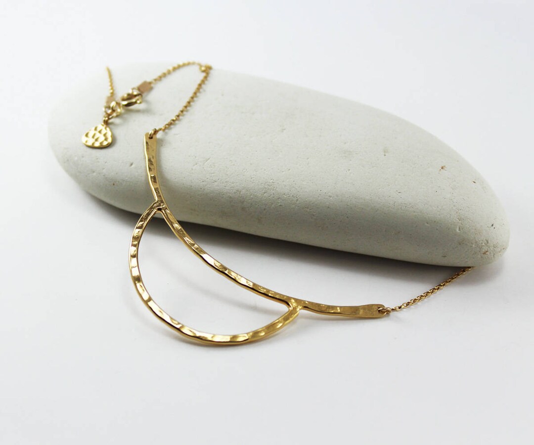 Hammered Gold Necklace Curved Bar Necklace Smile Necklace - Etsy