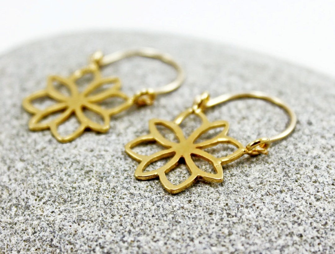 Hoop Flower Earrings Flower Gold Earrings Small Flower Earrings ...