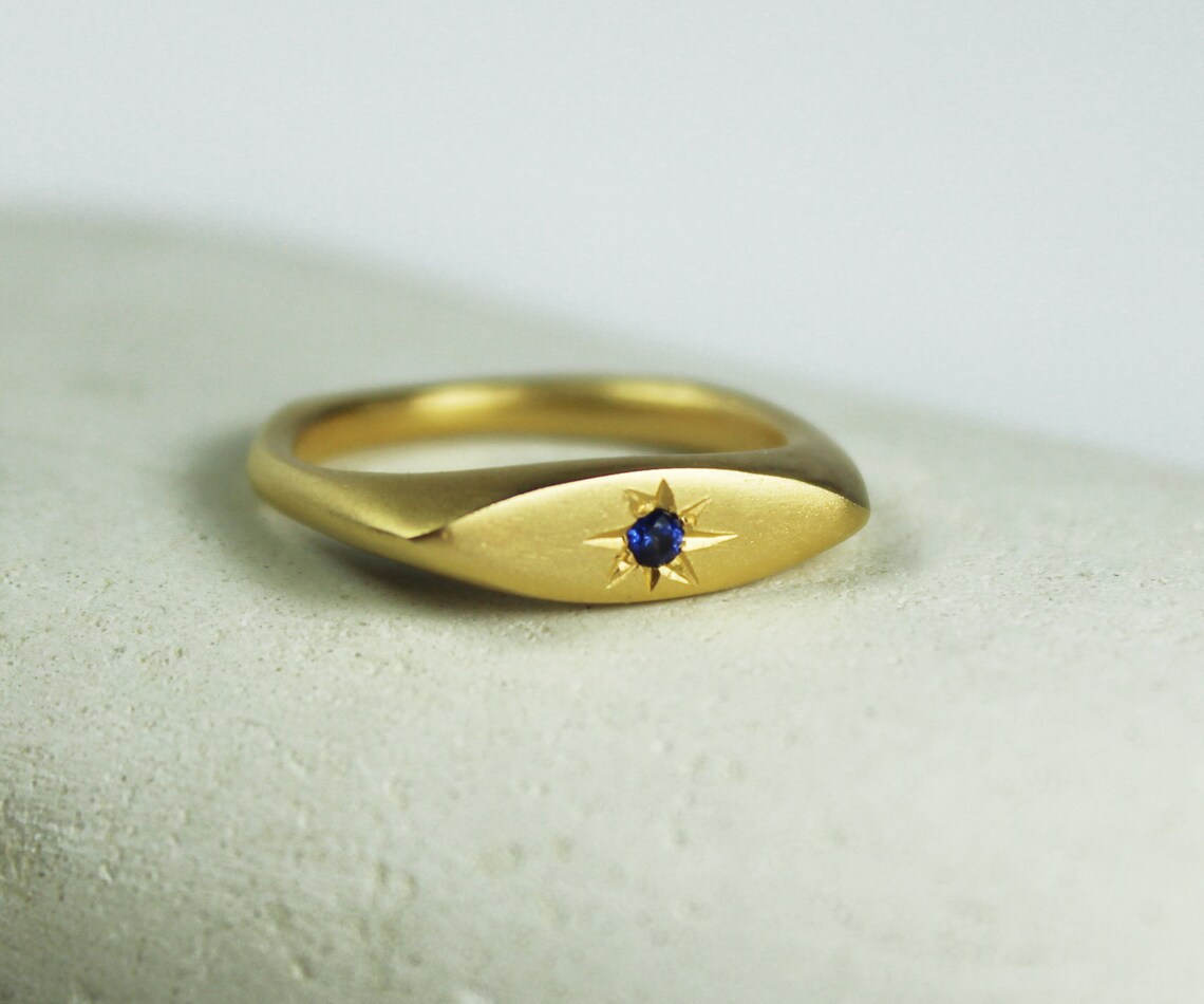 Evil eye signet ring blue sapphire ring Gold oval ring blue | Etsy