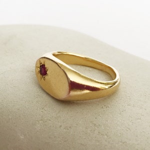 Signet Ring Red Ruby Ring Gold Emerald Ring Zirkon Ring Gold Signet ...