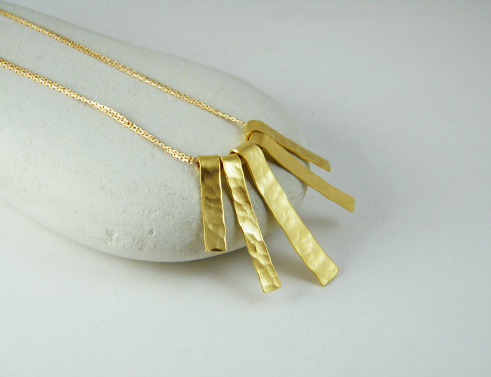 Hammered Gold Fringe Necklace Gold Stick Necklace - Etsy