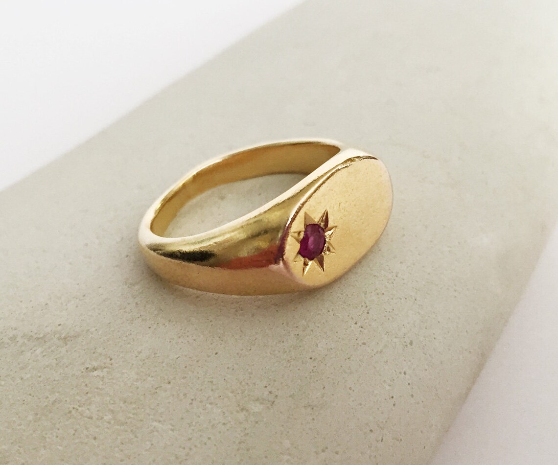 Signet ring Red ruby ring gold emerald ring zirkon ring Gold | Etsy