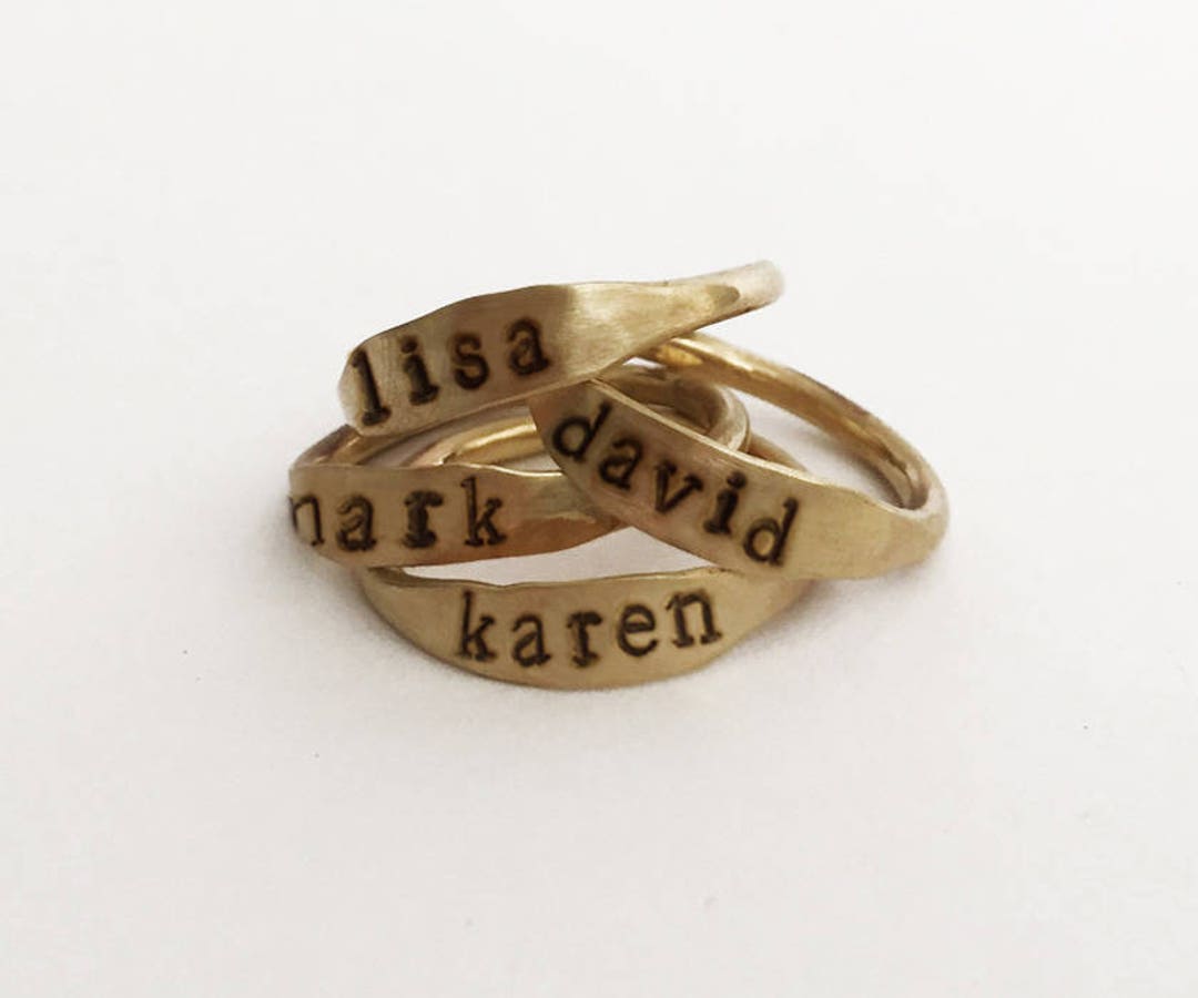 Personalized Name Rings Hammered Stack Rings Custom Name Jewelry ...
