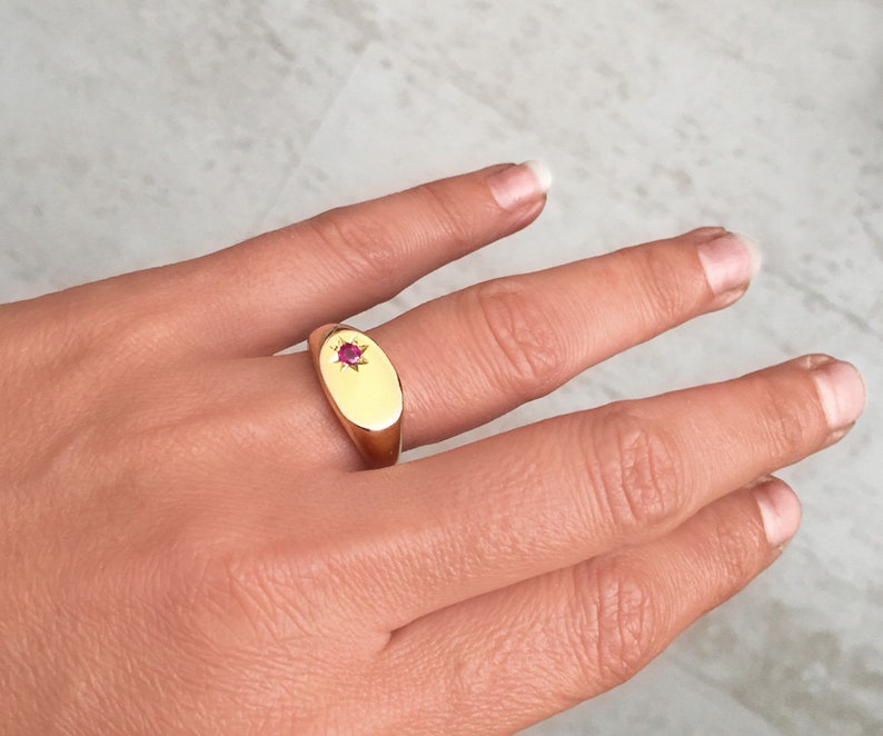 Signet Ring Red Ruby Ring Gold Emerald Ring Zirkon Ring Gold Signet ...