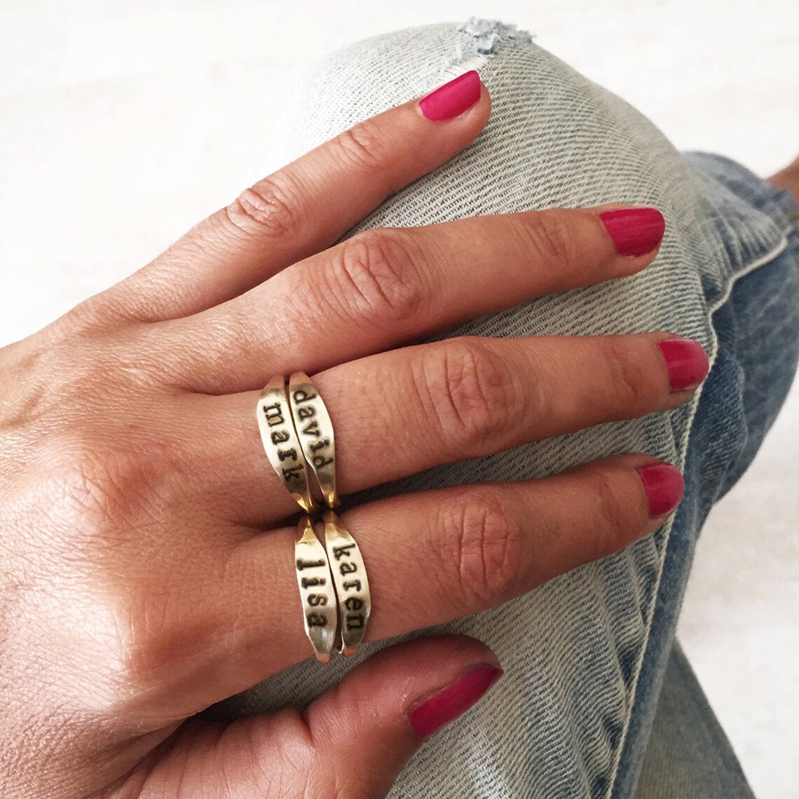 Personalized Name Rings Hammered Stack Rings Custom Name | Etsy