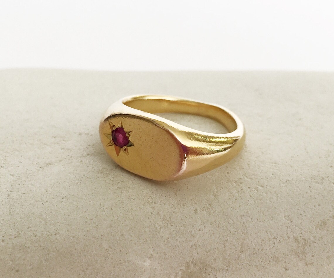 Signet Ring Red Ruby Ring Gold Emerald Ring Zirkon Ring Gold | Etsy