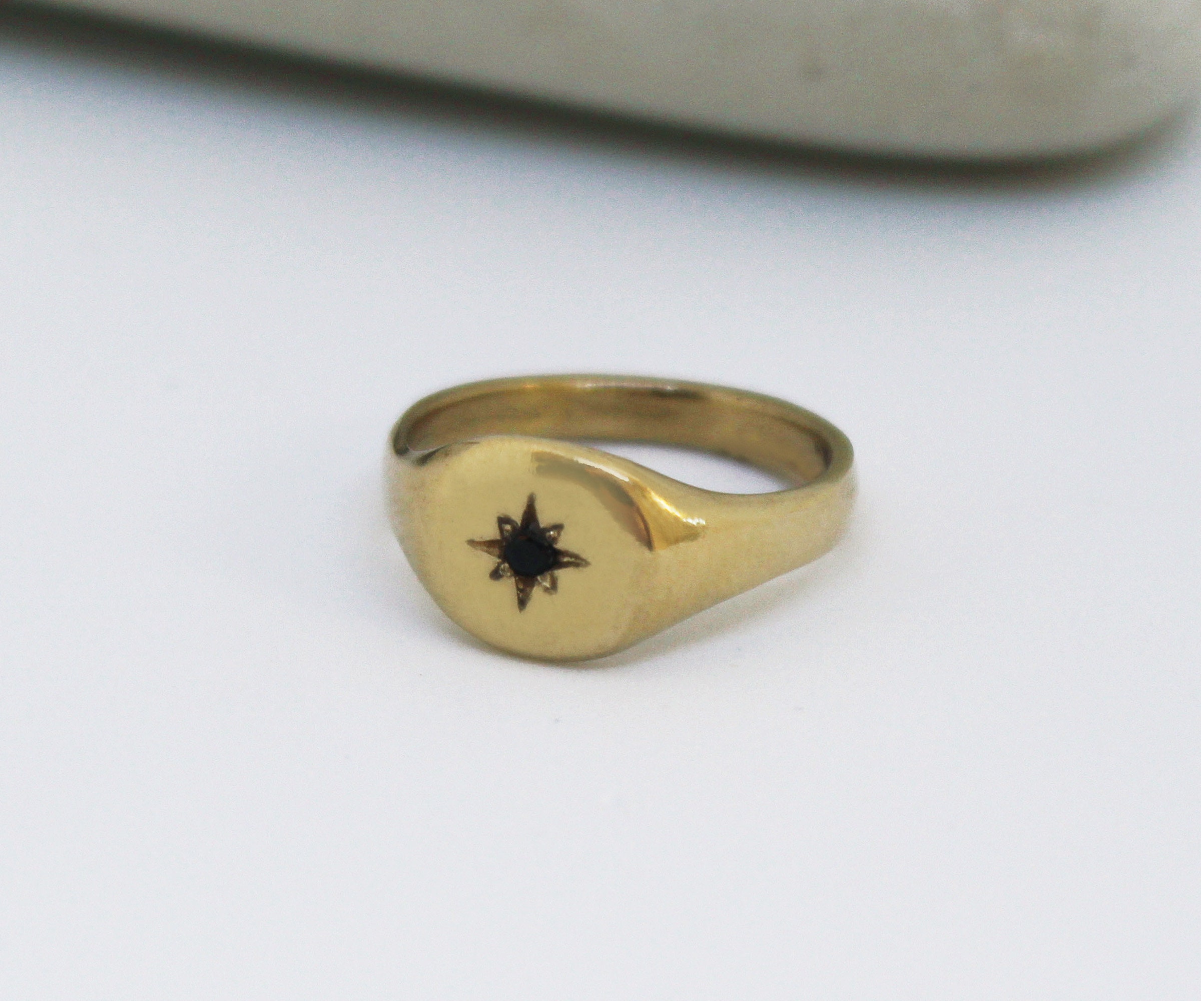 Women signet ring Dainty signet ring gold pinky ring Round | Etsy