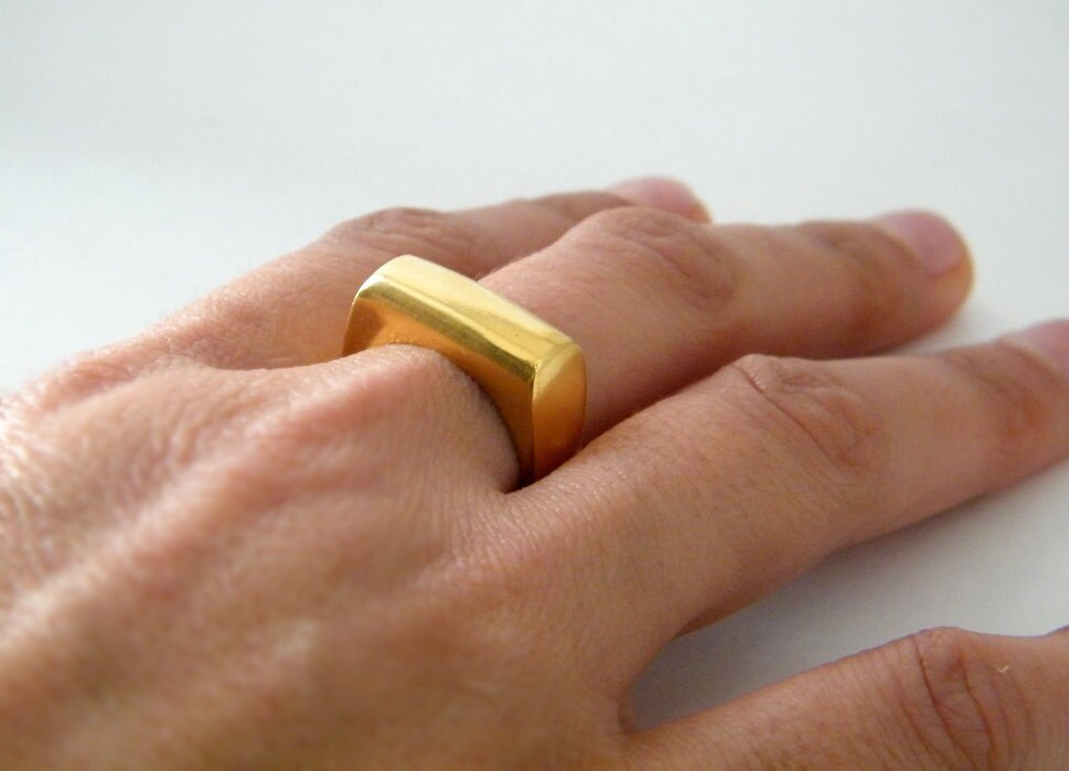 Gold Signet Ring Rectangle Ring - Etsy