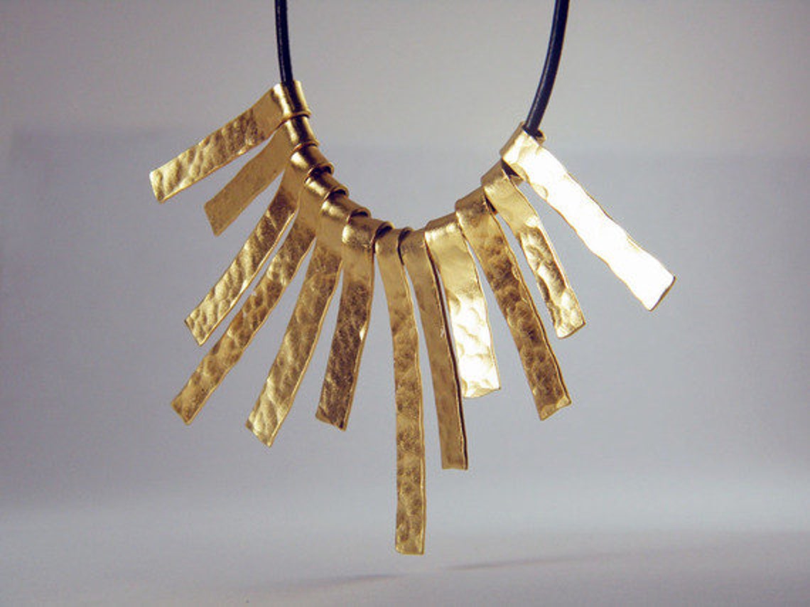 Gold Fringe Necklace Gold Stick Necklace Black Gold Necklace Sun ...