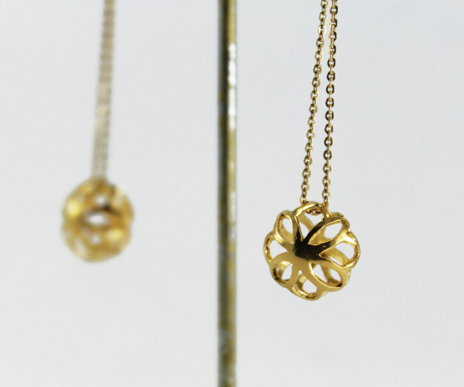 Flower Gold Chain Earrings Long Flower Earrings Dangle - Etsy