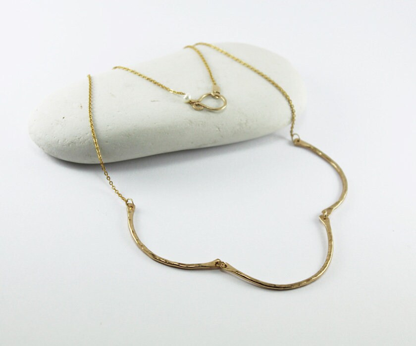 Gold curved bar necklace elegant necklace unique gold | Etsy