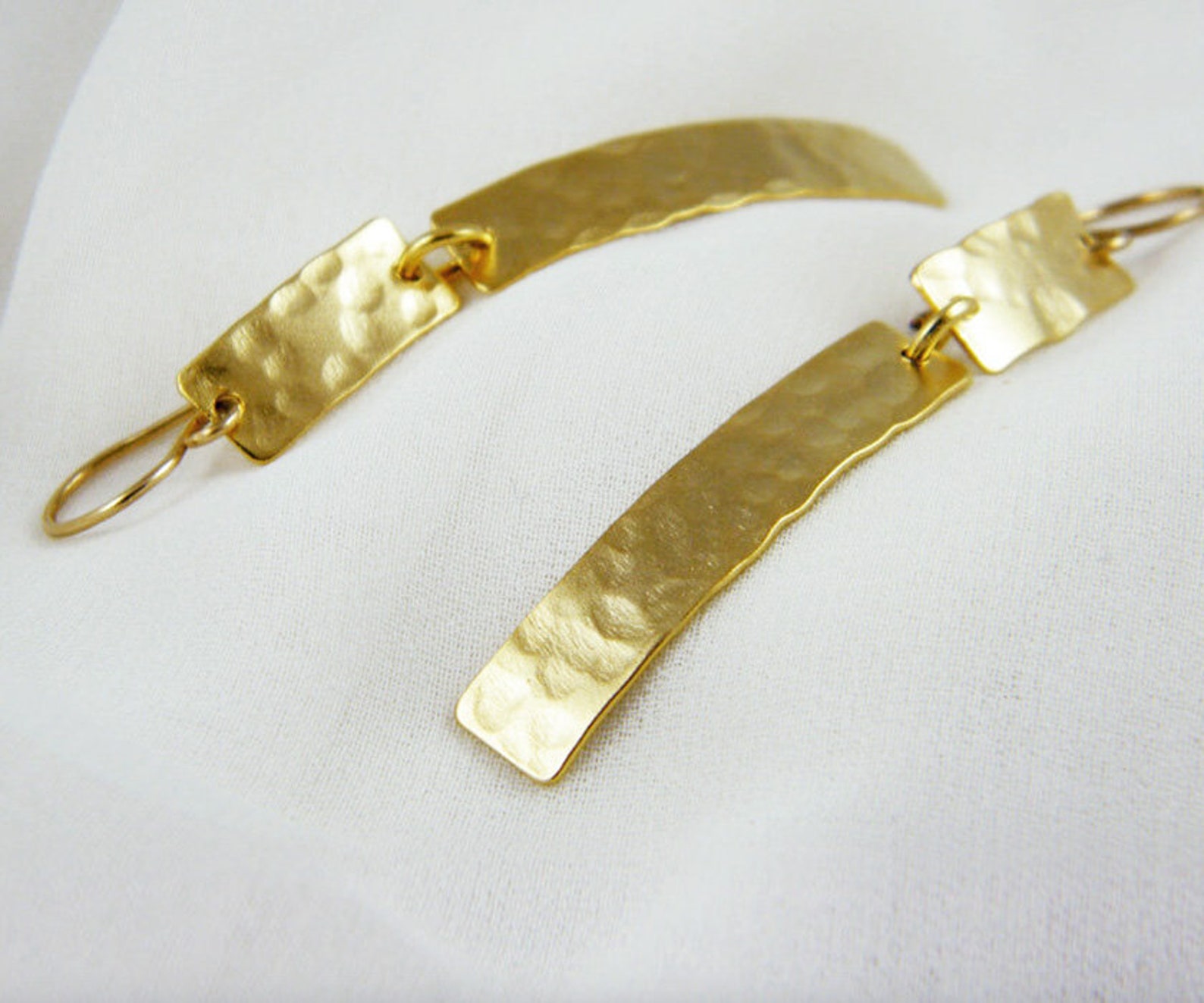 Rectangle Earrings Hammered Gold Bar Earrings Gold Long Earrings - Etsy