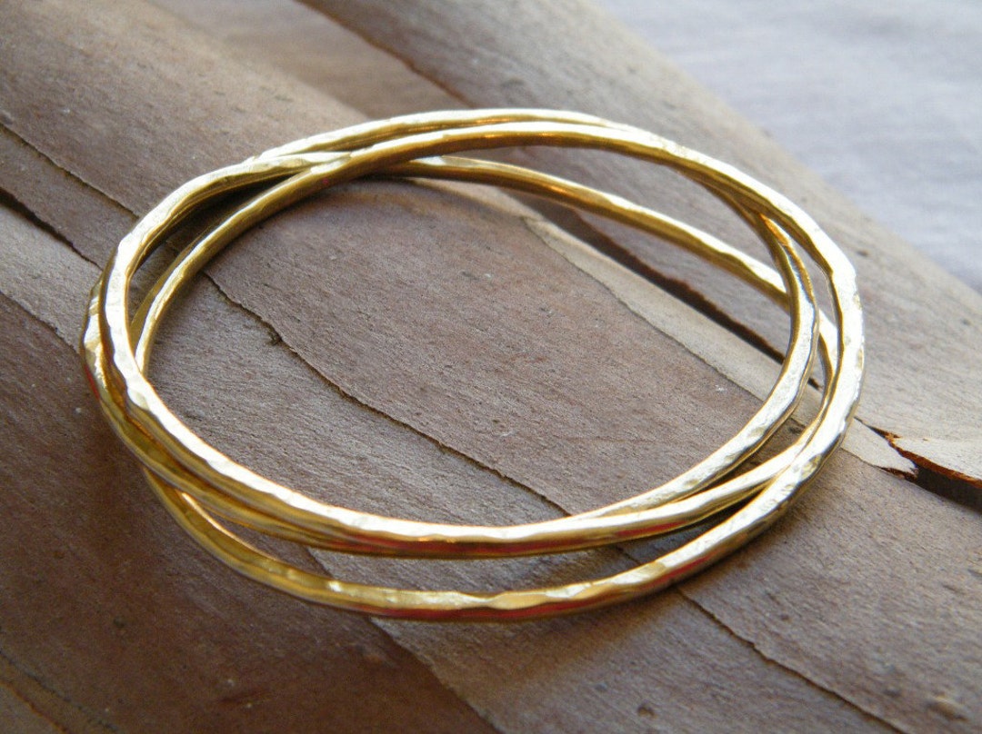 Gold Stack Bracelet Set of 3 Bracelets Hammered Gold Bangle Stacking ...