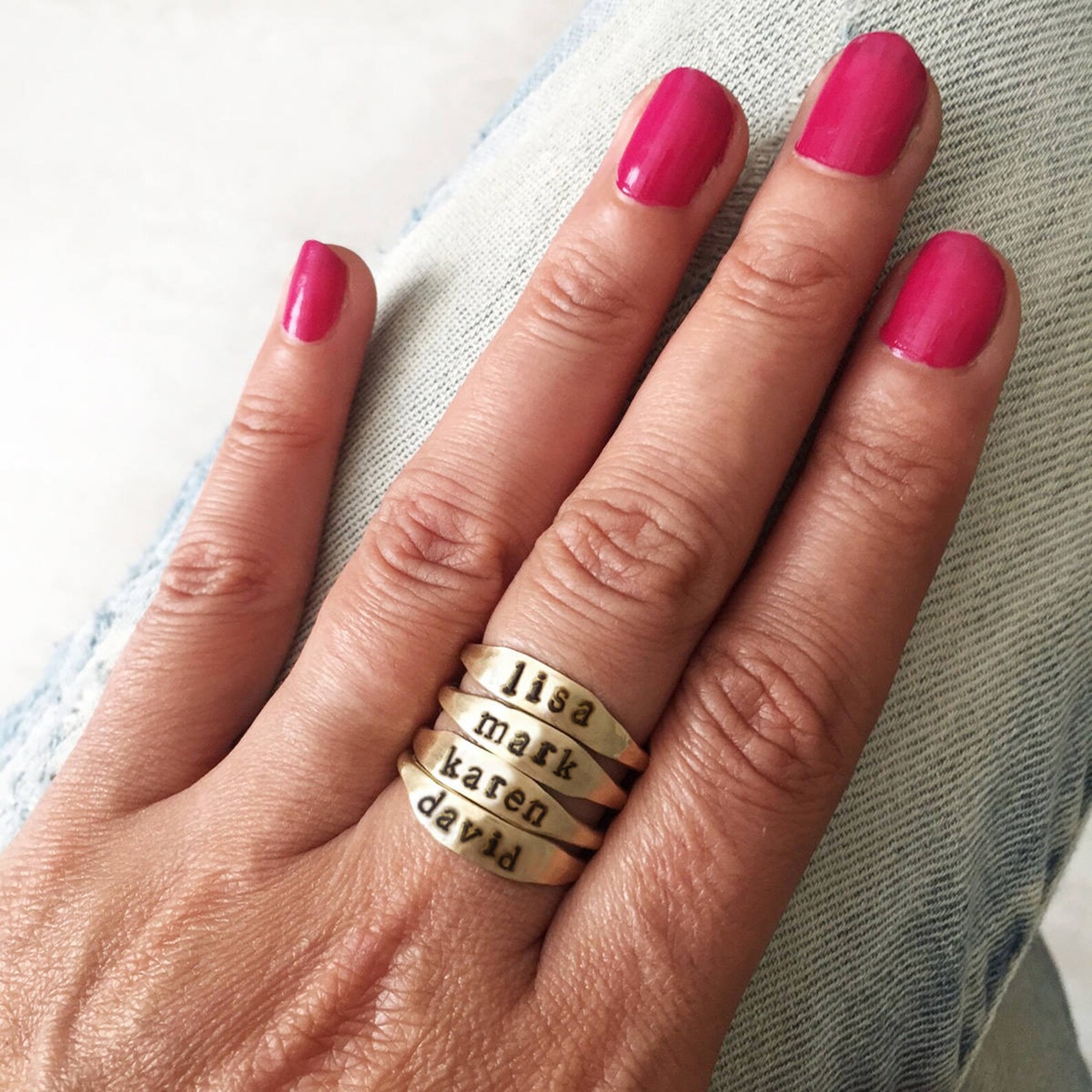 Personalized Name Rings Hammered Stack Rings Custom Name Jewelry ...