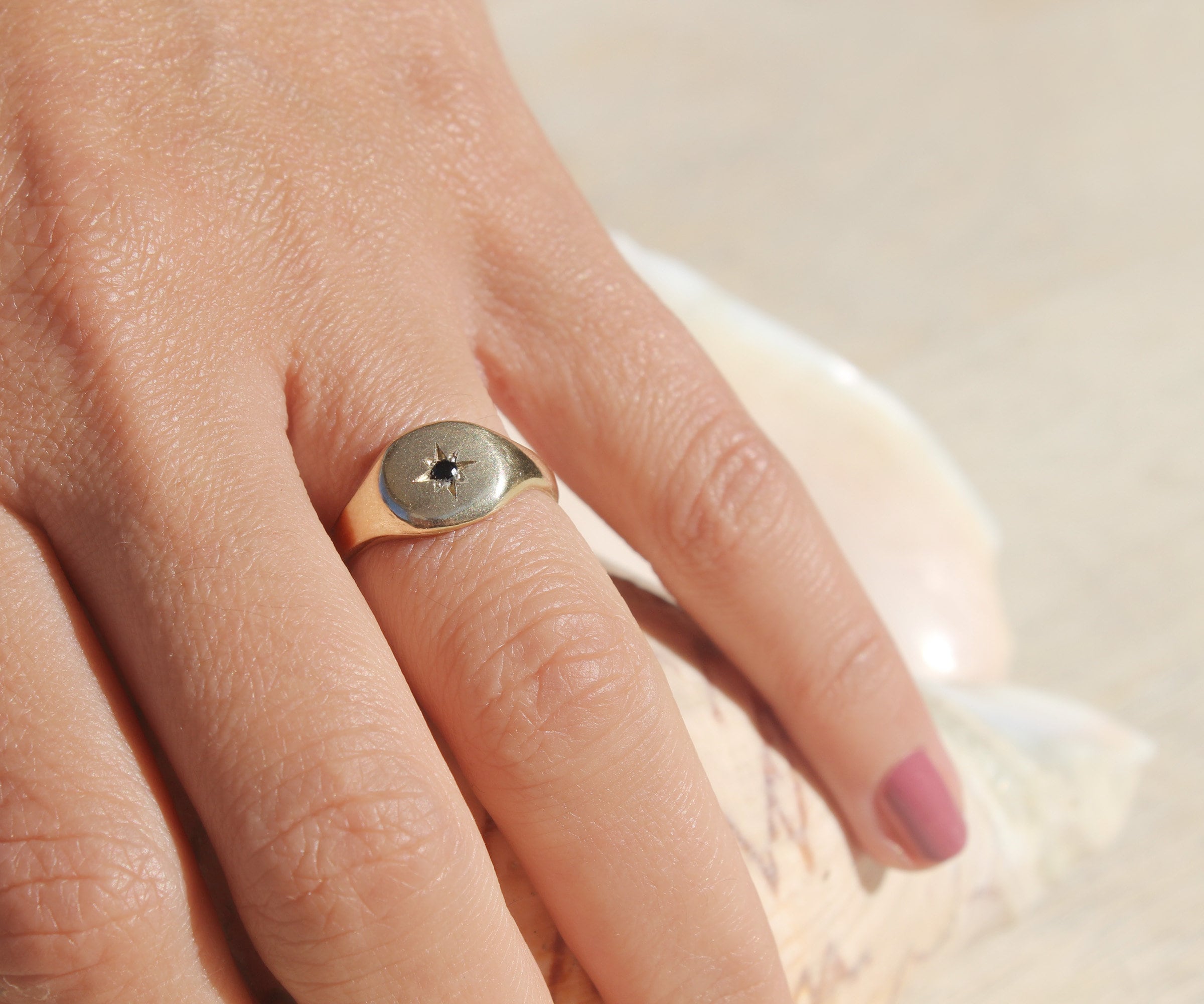 Women signet ring Dainty signet ring gold pinky ring Round | Etsy