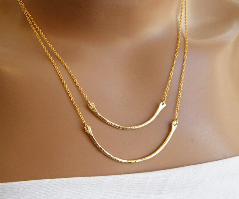 Curved Bar Necklace Double Strand Necklace Two Tier Gold - Etsy