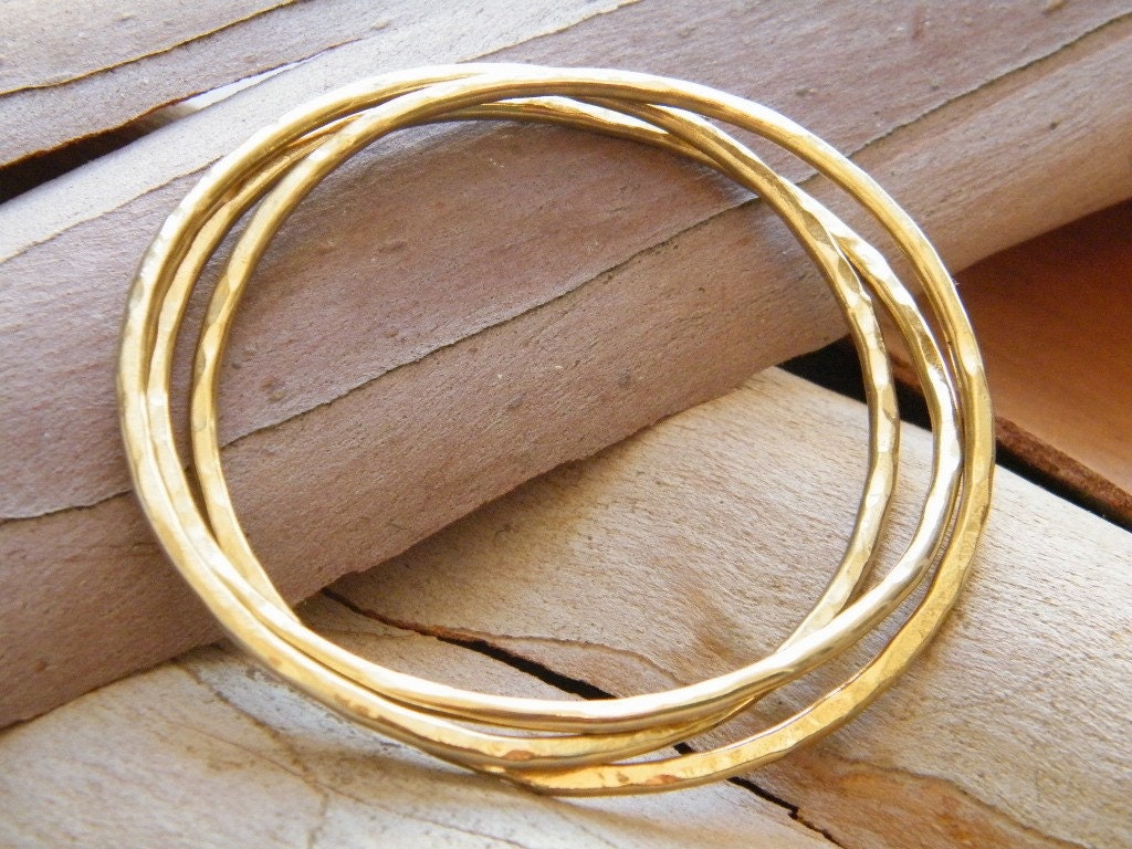 Trio Bangles Gold Handmade Bangle Rustic Bangle Stacking Bangle ...