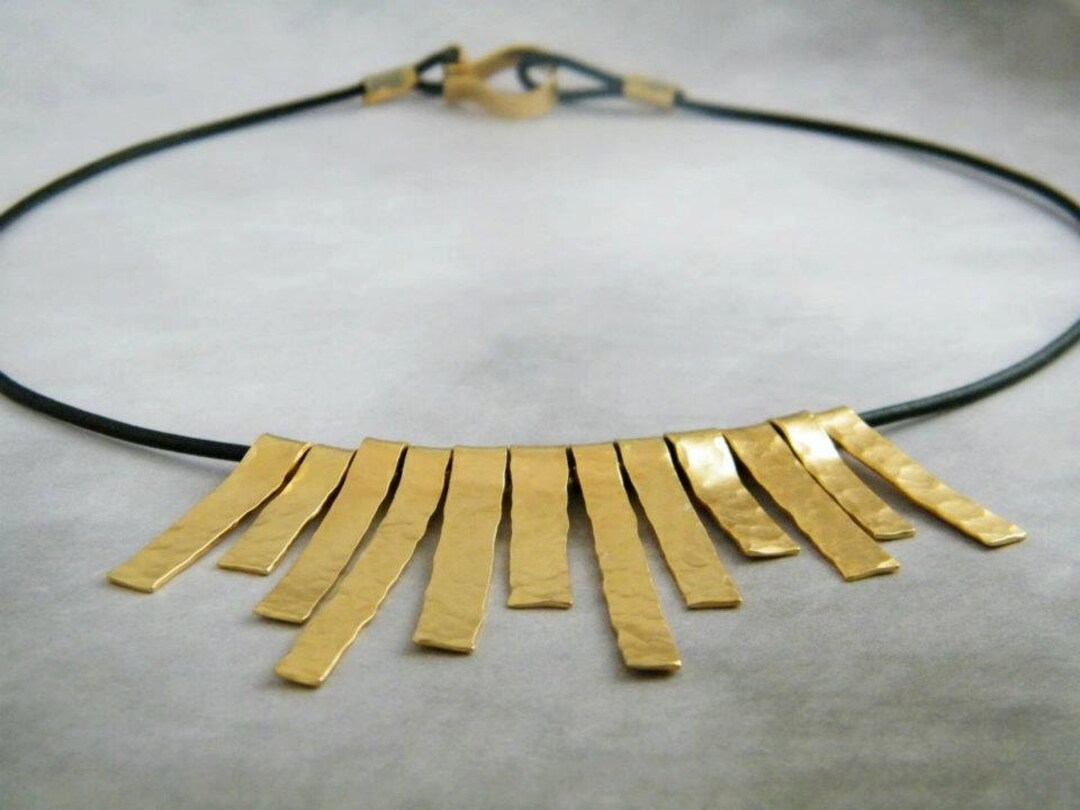 Gold Fringe Necklace Gold Stick Necklace Black Gold Necklace Sun ...