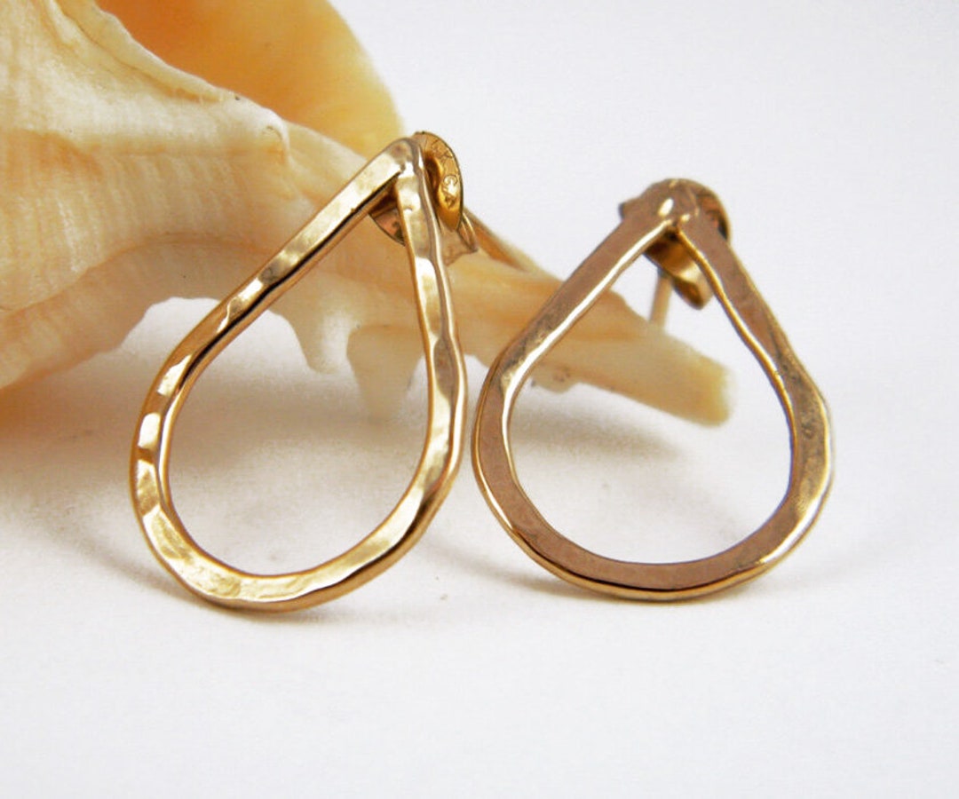 Drop Stud Earrings Gold Drop Earrings Drop Post Earrings Hammered Gold ...