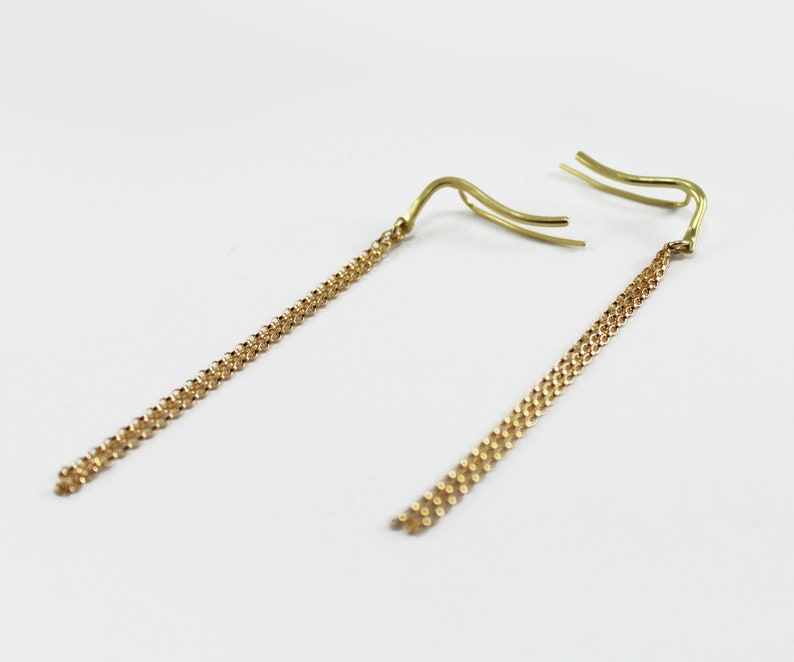 Long Stud Earrings Ear Climber Gold Ear Crawler Long Chain - Etsy