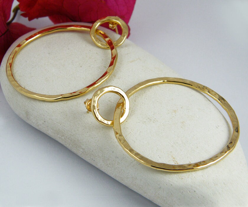 Gold Loop Earrings Hammered Gold Circle Earrings - Etsy