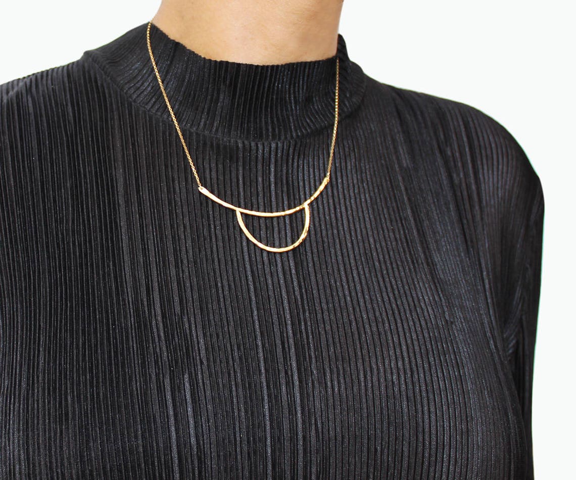 Hammered Gold Necklace Curved Bar Necklace Smile Necklace - Etsy