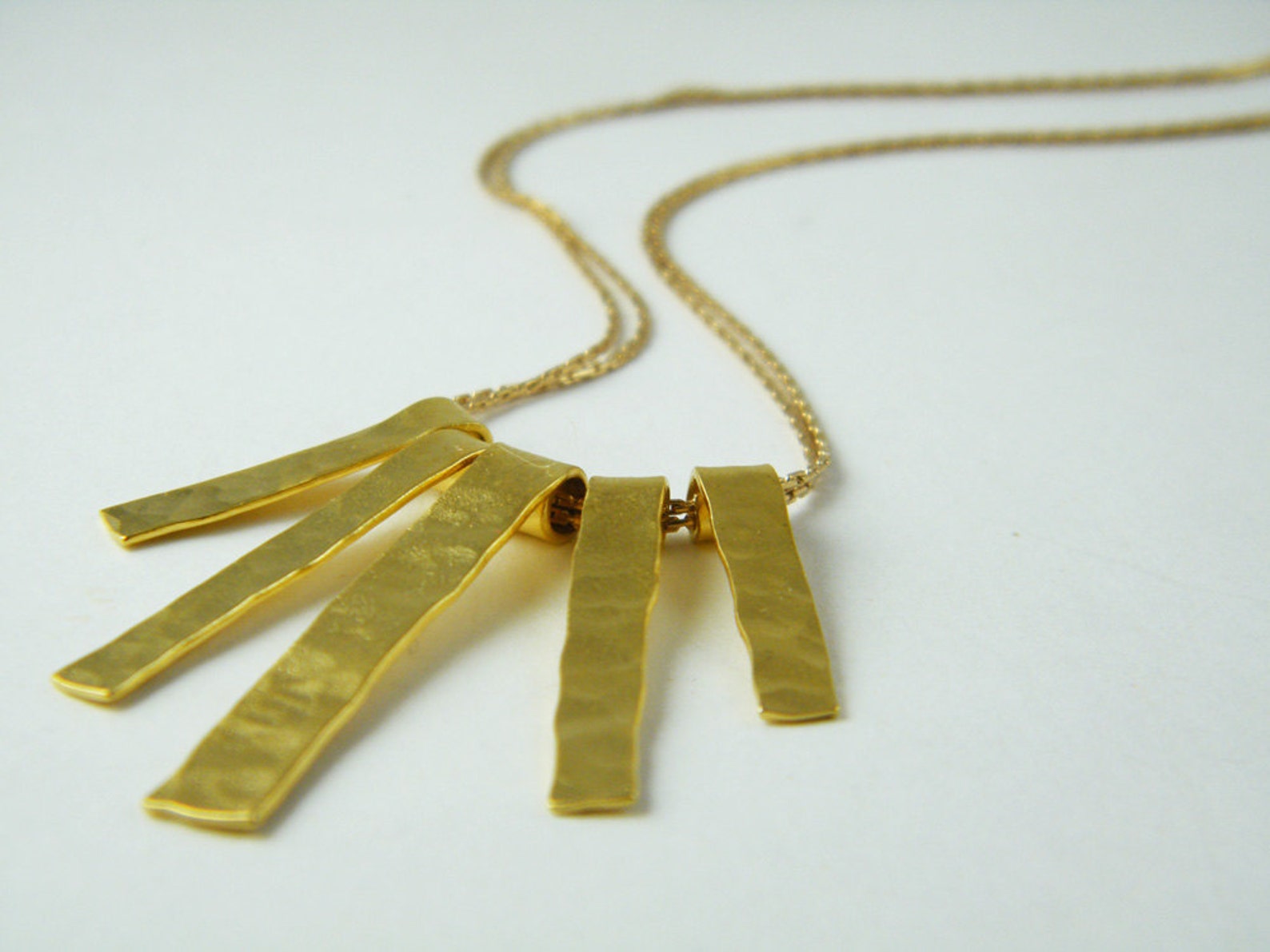 Hammered Gold Fringe Necklace Gold Stick Necklace - Etsy