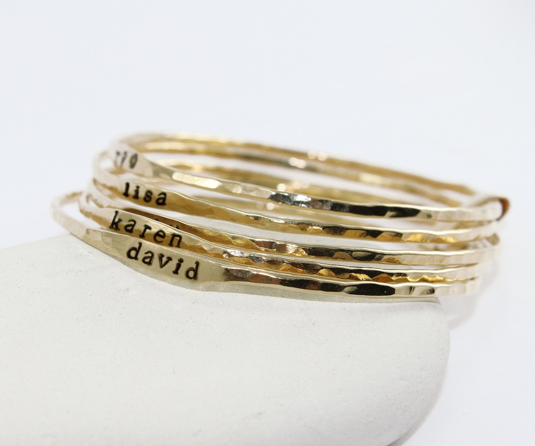 Personalized Family Bracelet Bangle Stackable Bangles Gold Stack Name ...