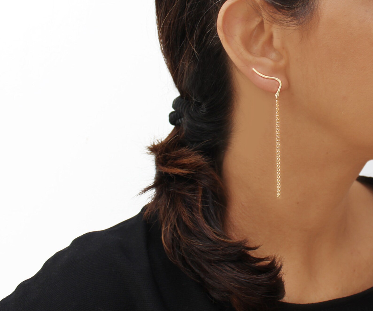 Long Stud Earrings Ear Climber Gold Ear Crawler Long Chain Earrings Ear ...