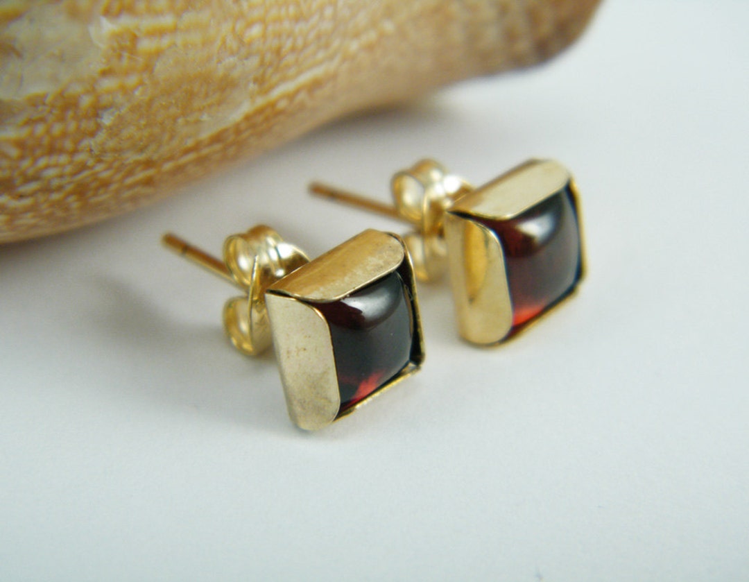 Garnet Studs Goldfilled Garnet Earrings Square Studs January Birthstone ...